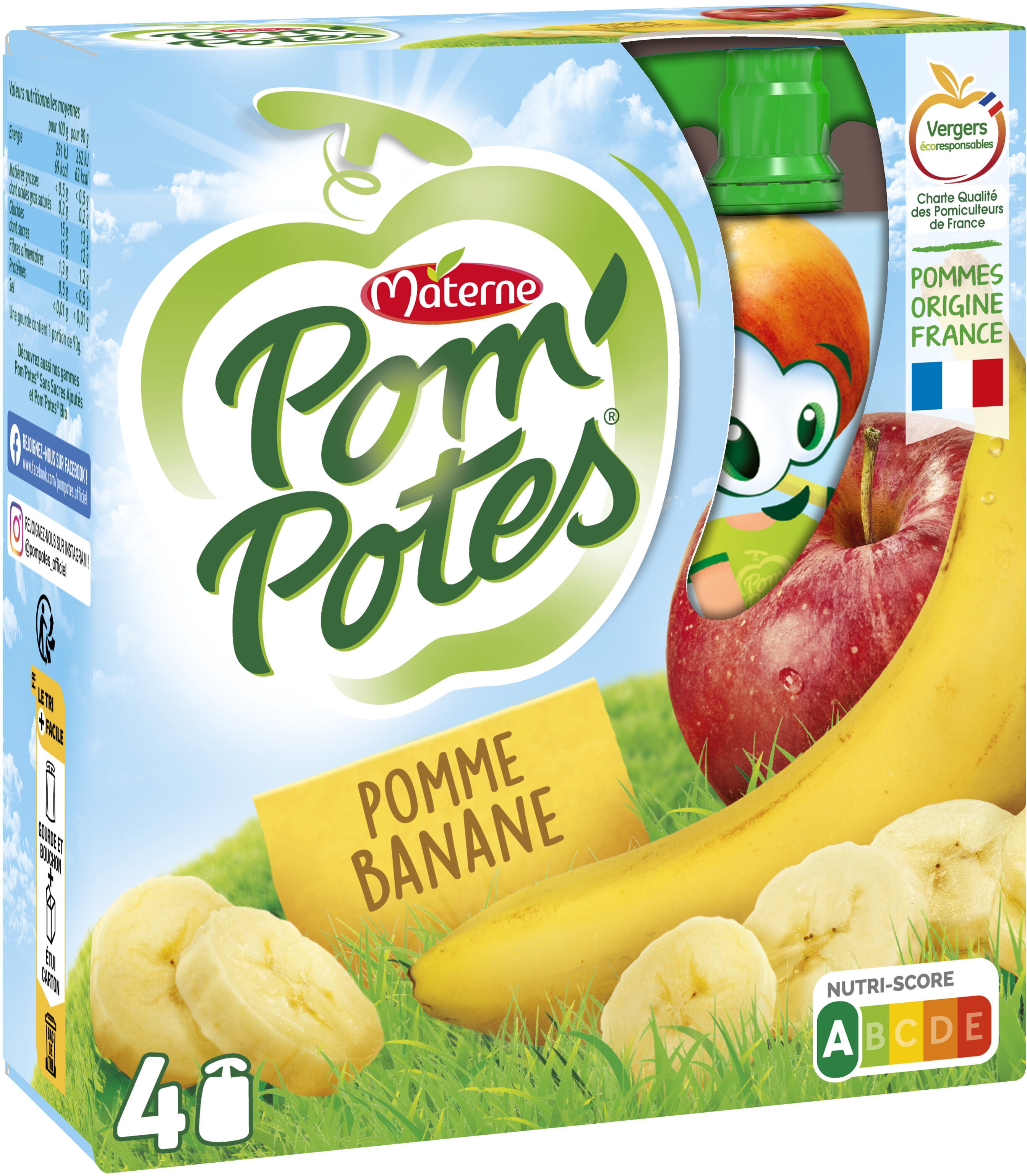 POM'POTES Compotes Gourdes Pomme Banane 4x90g MATERNE – épicerie les 3 ...